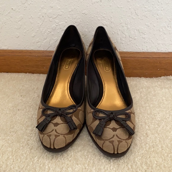 Coach | Shoes | Coach Irene Brown Logo Wedge Heels | Poshmark